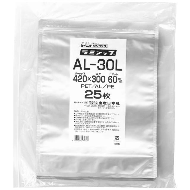ラミジップ ＡＬ-30Ｌ スタンドタイプ アルミ 420×300+60mm　25枚×12袋●ケース販売お得用【メーカー直送】