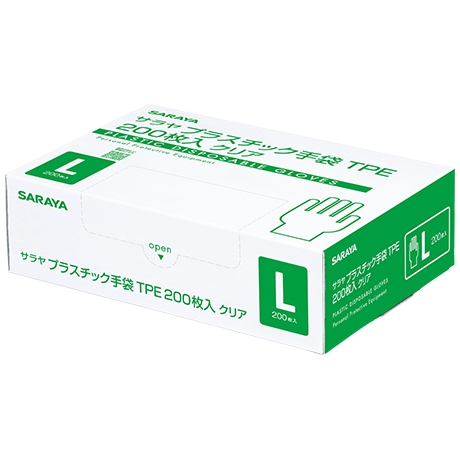 サラヤ　プラスチック手袋TPE　パウダーフリー　クリア　Lサイズ　200枚×30箱入【取り寄せ商品・即納不可】