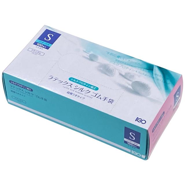 アイ・ジー・オー　ラテックスシルクゴム手袋　Sサイズ　粉付　100枚×30箱入●ケース販売お徳用【メーカー直送・代引き不可・時間指定不可・沖縄、離島不可】
