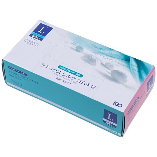 アイ・ジー・オー　ラテックスシルクゴム手袋　Lサイズ　粉付　100枚×30箱入●ケース販売お徳用【メーカー直送・代引き不可・時間指定不可・沖縄、離島不可】