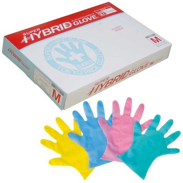 東京パック　エンボス手袋　スーパーハイブリッドグローブ　ニューマイジャスト　内エンボス　グリーン　M　200枚×20箱入【取り寄せ商品・即納不可】