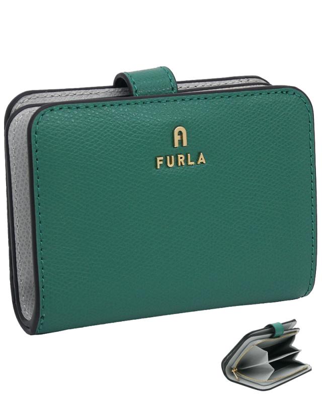 【2025年秋冬 新作】 フルラ Furla Camelia コンパクト財布 S JADE+COLOR CRISTALLO d int グリーン+ライトブルーグレー WP00315_ARE000_1007_4349S カメリア 二つ折り コンパクトウォレット レディース 【新品 新作 未使用 正規品】