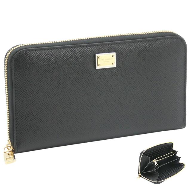 ドルチェ＆ガッバーナ DOLCE&GABBANA ジップアラウンドウォレット Dauphineカーフスキン ロゴプレート BI0473A100180999 ドルガバ ラウンドファスナー 長財布 ブラック レディース 【新品 新作 未使用 正規品】