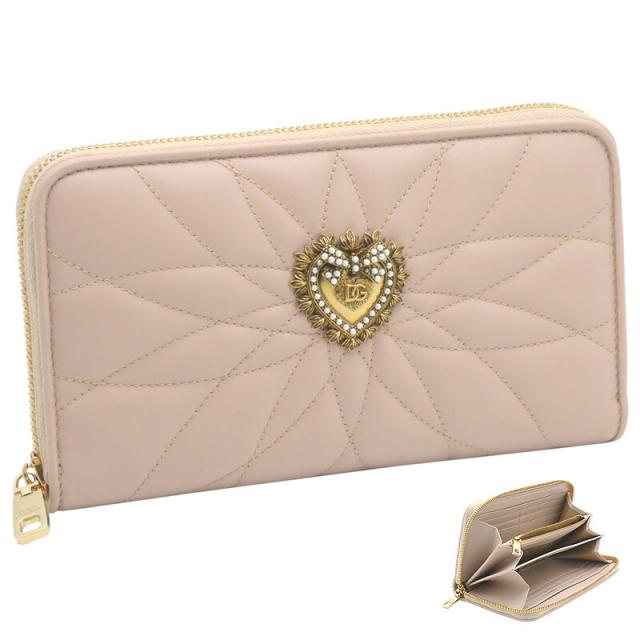 ドルチェ＆ガッバーナ DOLCE&GABBANA ディヴォーション ジップアラウンドウォレット ナッパレザー BI0473VA96780412 ドルガバ ラウンドファスナー 長財布 ベージュピンク レディース 【新品 新作 未使用 正規品】