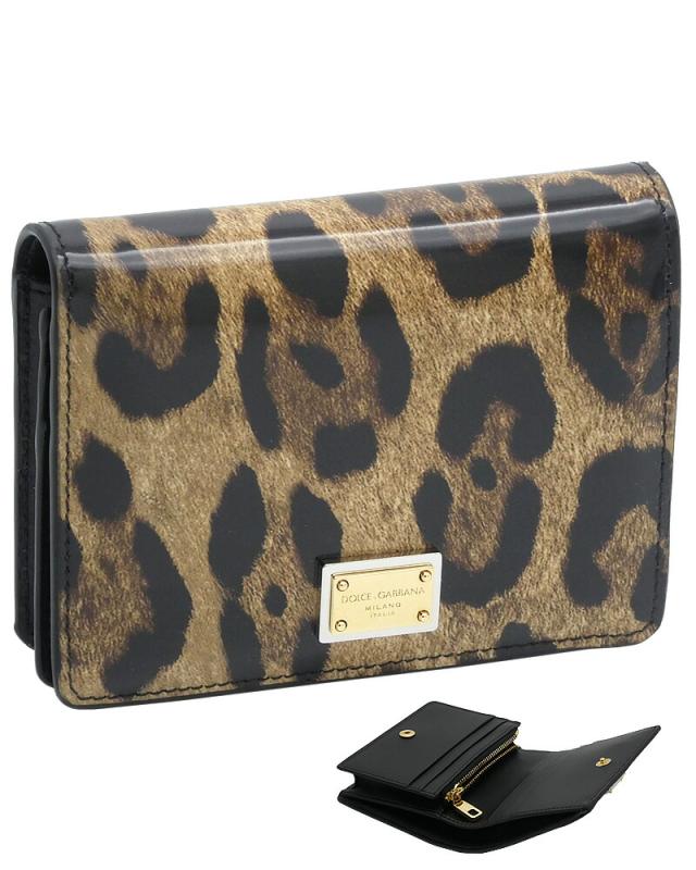 ドルチェ＆ガッバーナ DOLCE&GABBANA ウォレット シャイニーカーフスキン レオパードプリント BI1211AM568HA93M ドルガバ 二つ折り コンパクトウォレット 小銭入れ付財布 ヒョウ柄 ナチュラル  【新品 新作 未使用 正規品】