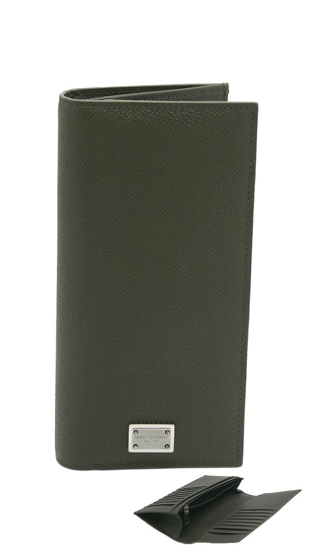 ドルチェ＆ガッバーナ DOLCE&GABBANA バーティカルウォレット カーフスキン ロゴプレート BP2573AG2198J037 ドルガバ 二つ折り 長財布 カーキ メンズ 【新品 新作 未使用 正規品】