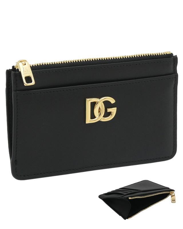 ドルチェ＆ガッバーナ DOLCE&GABBANA カードホルダー カーフスキン DGロゴ BI1261AW57680999 ドルガバ カードケース 小銭入れ付 ブラック【新品 新作 未使用 正規品】