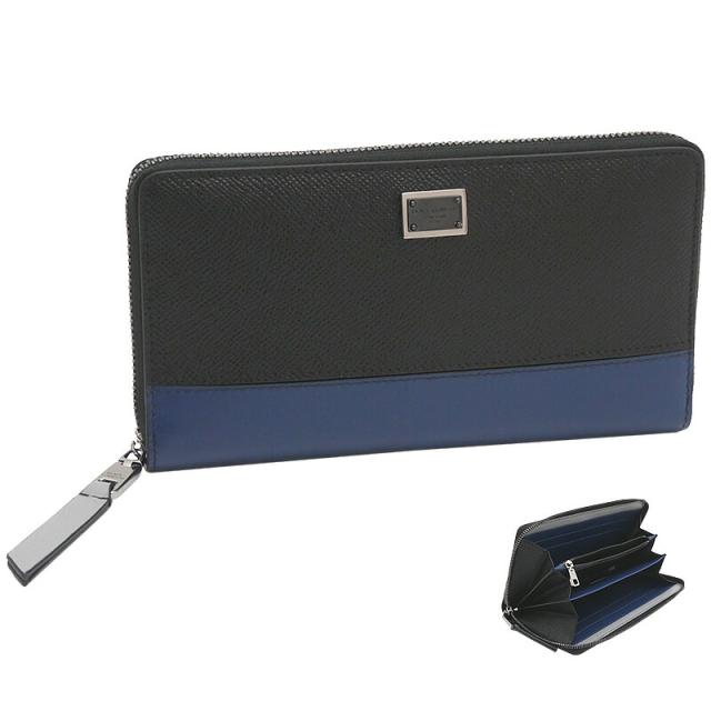 【2025年春夏新作】 ドルチェ＆ガッバーナ DOLCE&GABBANA ドーフィンカーフスキン ジップアラウンド ウォレット BP1672A6N728F701 ドルガバ ラウンドファスナー 長財布 ブラック+ブルー メンズ 【新品 新作 未使用 正規品】