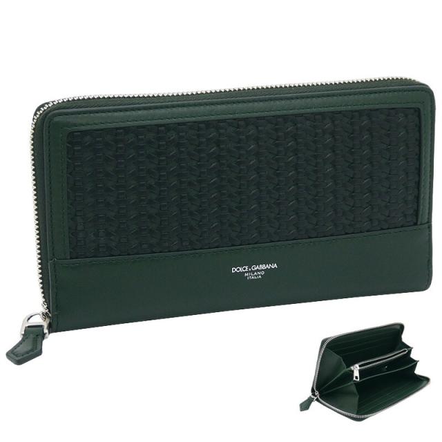 【2025年秋冬新作】 ドルチェ＆ガッバーナ DOLCE&GABBANA プランジェ カーフスキン ウォレット BP1672AN41989868 ドルガバ ラウンドファスナー 長財布 グリーン+ブラック メンズ 【新品 新作 未使用 正規品】