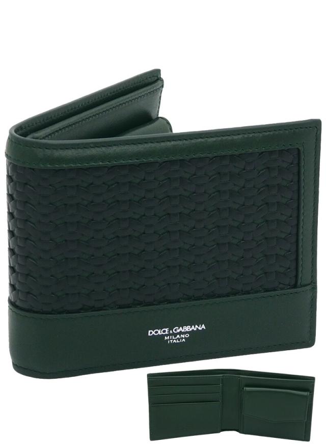 【2025年秋冬新作】 ドルチェ＆ガッバーナ DOLCE&GABBANA プランジェ カーフスキン ウォレット BP3102AN41989868 ドルガバ 二つ折り コンパクトウォレット 小銭入れ付財布 グリーン+ブラック メンズ 【新品 新作 未使用 正規品】