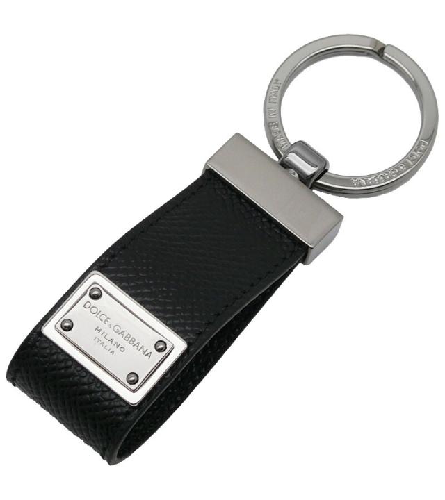【2025年秋冬新作】 ドルチェ＆ガッバーナ DOLCE&GABBANA キーチェーン カーフスキン ロゴプレート BP1371AG21980999 ドルガバ キーリング キーホルダー ブラック メンズ 【新品 新作 未使用 正規品】