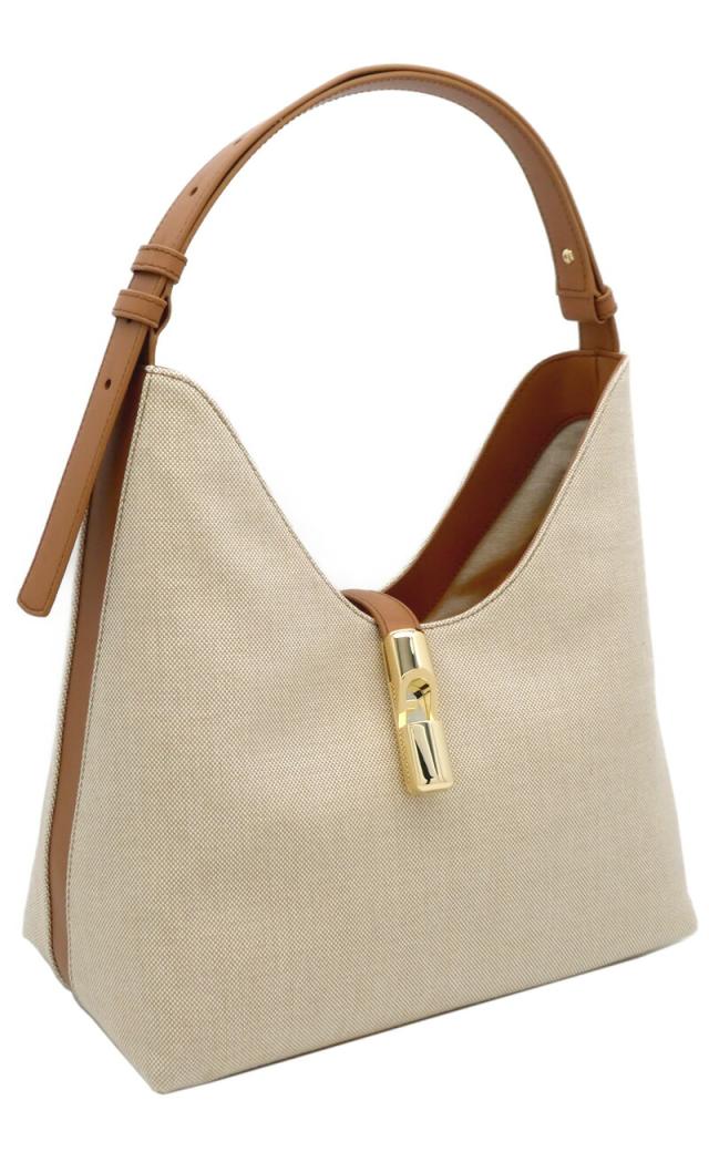 【2025年春夏 新作】 フルラ Furla Goccia ショルダーバッグ M NATURALE+BRANDY ナチュラーレ+ブラウン WB01633_BX3542_1007_3331S ゴッチャ ホーボーバッグ レディース 【新品 新作 未使用 正規品】