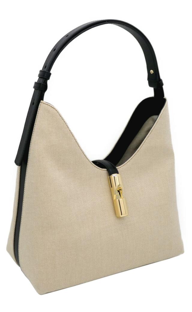 【2025年春夏 新作】 フルラ Furla Goccia ショルダーバッグ M NATURALE+NERO ナチュラーレ+ブラック WB01633_BX3542_1007_NN000 ゴッチャ ホーボーバッグ レディース 【新品 新作 未使用 正規品】