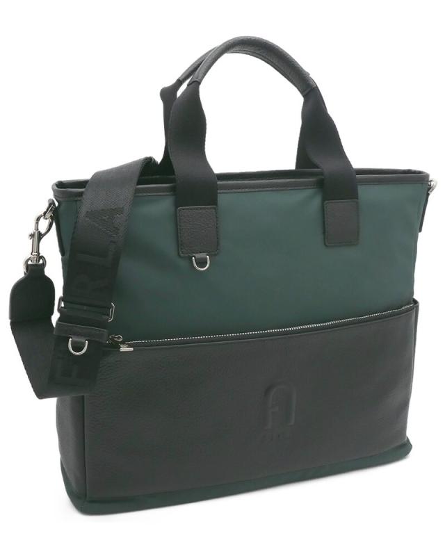 フルラ Man Urban トートバッグ M +NERO ダークグリーン+ブラック MB00048_NVE000_1057_2635S アーバン ショルダーストラップ付 2WAY メンズ トートバッグ A4対応 【新品 新作 未使用 正規品】