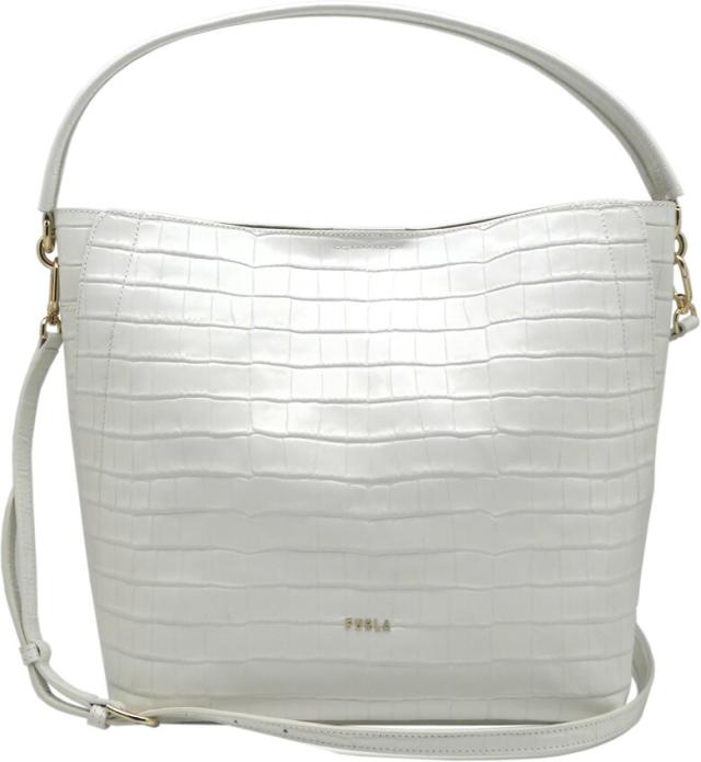 フルラ FURLA GRACE ホーボーバッグ M クロコダイル調型押しカーフ TALCO h ホワイト BAVYFGC_KO0000_1007_01B00 グレース ショルダーバッグ 2WAY ショルダーバッグ レディース 【ギフト ラッピング無料】【新品 新作 未使用 正規品】