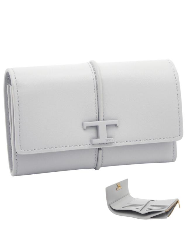 トッズ TOD'S T タイムレス レザー ウォレット XAWTSVB3300RORB220 tods 三つ折りコンパクト財布 小銭入れ付 グレー レディース 【新品 新作 未使用 正規品】