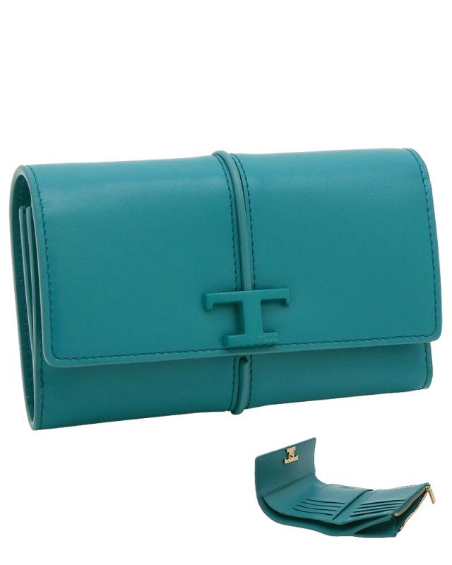 トッズ TOD'S T タイムレス レザー ウォレット XAWTSVB3300RORT226 tods 三つ折りコンパクト財布 小銭入れ付 グリーン レディース 【新品 新作 未使用 正規品】
