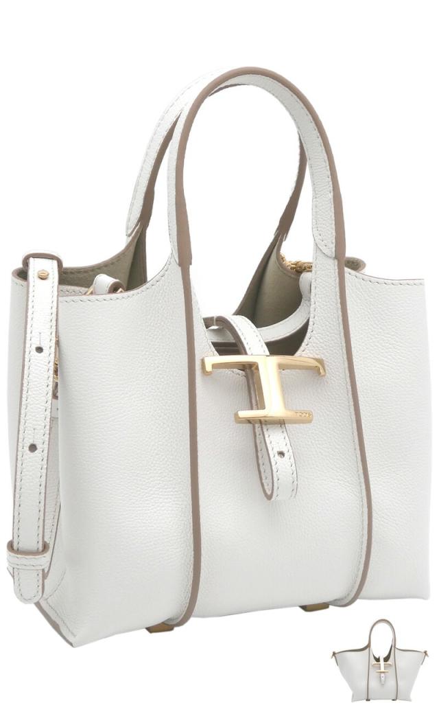 トッズ TOD'S T タイムレス レザー ショッピング バッグ マイクロ XBWTSBA0000Q8EB015 tods ハンドバッグ 2way ショルダーバッグ ホワイト レディース 【新品 新作 未使用 正規品】