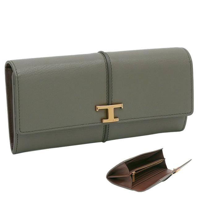 トッズ TOD'S T タイムレス レザー ウォレット XAWTSKB0400TLS9O90 tods 二つ折り長財布 小銭入れ付 カーキグリーン+ブラウン レディース 【新品 新作 未使用 正規品】