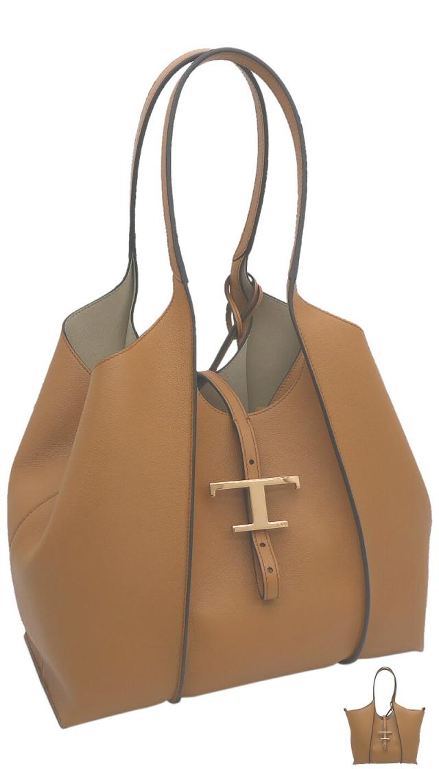 【2025年春夏新作】 トッズ TOD'S T タイムレス レザー ショッピングバッグ スモール XBWTSBA0200Q8ES410 tods ショルダーバッグ ブラウン レディース 【新品 新作 未使用 正規品】