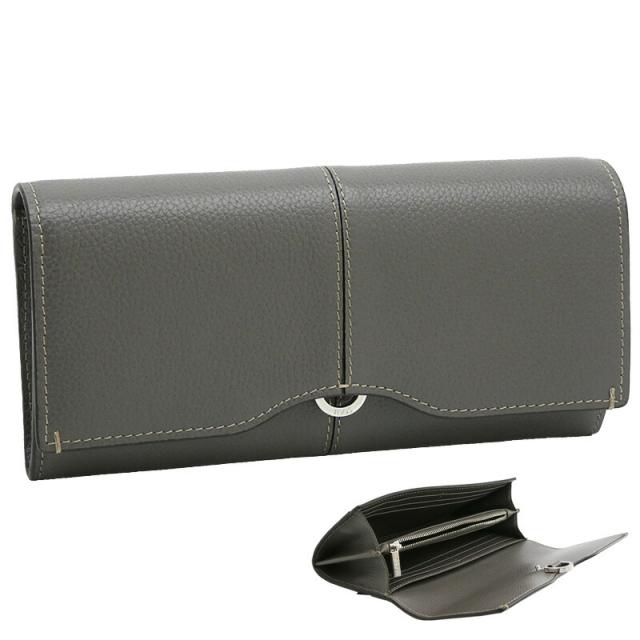 【2025年秋冬新作】 トッズ TOD'S レザー ウォレット XAWDBNB0403XSOB400 二つ折り長財布 小銭入れ付 グレー レディース 【新品 新作 未使用 正規品】