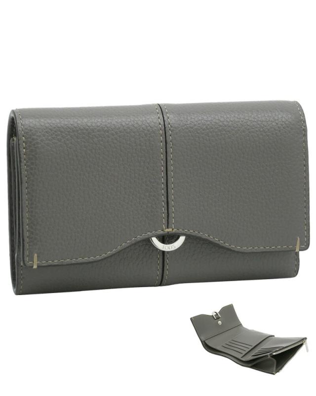 【2025年秋冬新作】 トッズ TOD'S レザー ウォレット XAWDBNB3300XSOB400 三つ折りコンパクト財布 小銭入れ付 グレー レディース 【新品 新作 未使用 正規品】