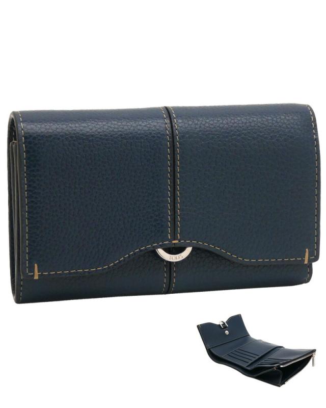 【2025年秋冬新作】 トッズ TOD'S レザー ウォレット XAWDBNB3300XSOU828 三つ折りコンパクト財布 小銭入れ付 ダークブルー レディース 【新品 新作 未使用 正規品】