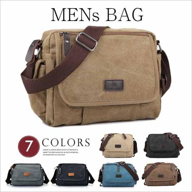 キャンバスバッグ ショルダーバッグ 斜めがけ 2way 帆布バッグ コンパクト マルチポケット キャンパス カジュアル アウトドア メンズバッグ ズック 通勤