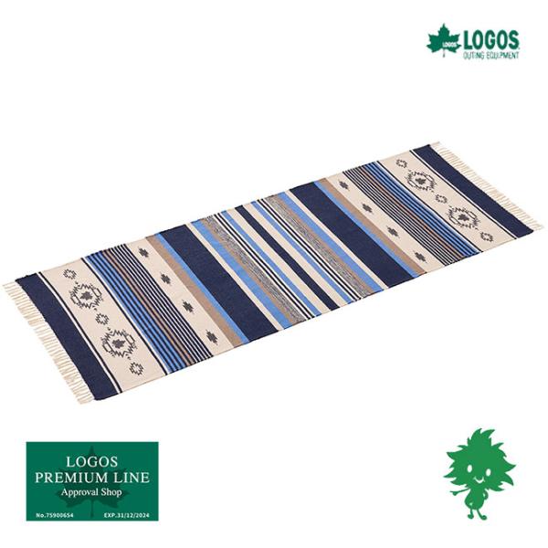 LOGOS/ロゴス 71809757 コットンラグ 240×90cm 多用途 オリジナルデザイン ネイティブ柄 選べる3色展開 一人用のコット 雰囲気 ブルー