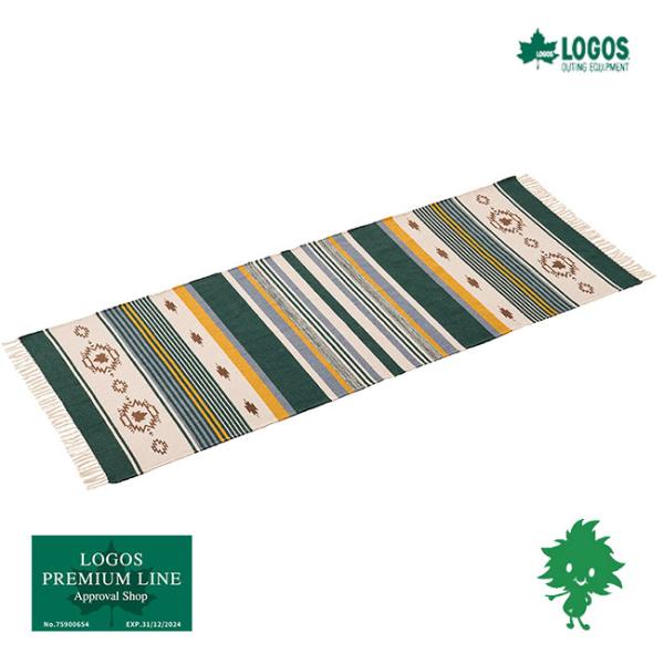 LOGOS/ロゴス 71809758 コットンラグ 240×90cm 多用途 オリジナルデザイン ネイティブ柄 選べる3色展開 一人用のコット 雰囲気 グリーン