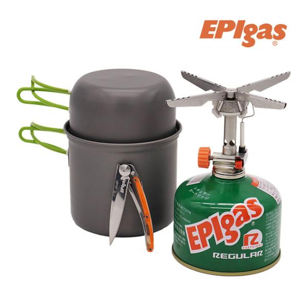 EPIgas REVO UT-0102 スペシャルセット with deejo Orange REVO-3700 ストーブ アルミクッカー 230 レギュラーカートリッジ deejo colors 27g Orange