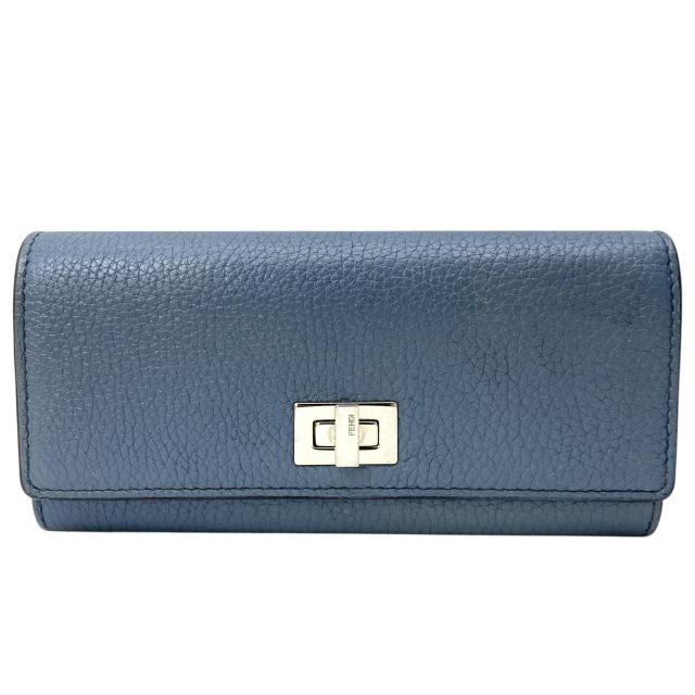 フェンディ 8M0427 セレリア ピーカブー コンチネンタル ロングウォレット 二つ折り 長財布 財布 型押し ロゴ レザー ブルー FENDI