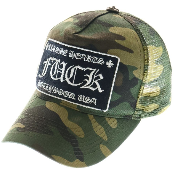 CHROME HEARTS (クロムハーツ) OLD TRUCKER CAP FUCK カモフラージュ 迷彩 メッシュトラッカーキャップ 帽子 カーキ