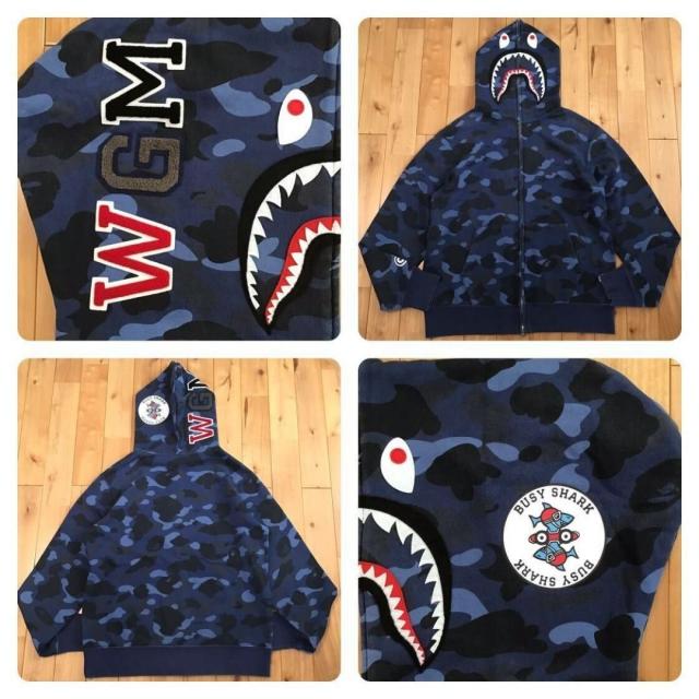 BAPE Blue camo シャーク パーカー a bathing ape
