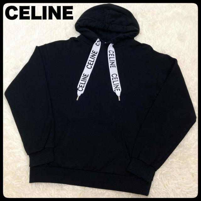 セリーヌ パーカー ルーズフーディ プルオーバー フード紐ロゴ ブラック