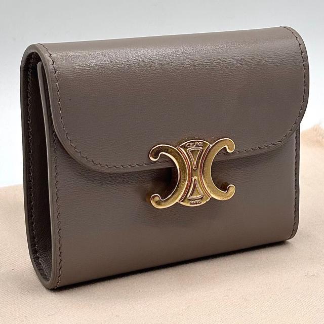 【美品】セリーヌ トリオンフ 財布 グレージュ 三つ折り コンパクト