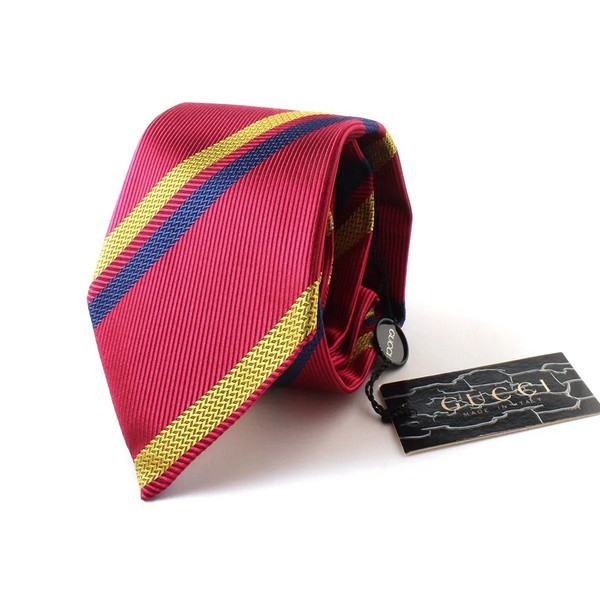 【未使用】GUCCI グッチ ストライプ ネクタイ 総柄 シルク100% イタリア製 レッド×ネイビー×イエロー