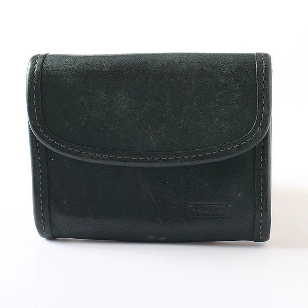 【中古】MFI25055 COACH オールドコーチ ケース 小銭入れ ミニ財布 希少 グリーン 緑 キーリング付き レディース