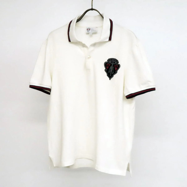 【美品】GUCCI EQUESTRIAN グッチ シェリーライン ポーターロゴ ワッペン コットン 半袖 ポロシャツ カットソー Sサイズ 白 ホワイト レディース イタリア製
