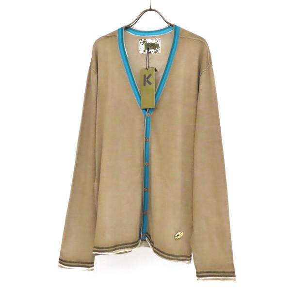 【未使用】KENZO HOMME ケンゾー オム カーディガン 長袖 Vネック コットンニット 缶バッジ付き sizeXL カーキ メンズ オールドケンゾー ヴィンテージ