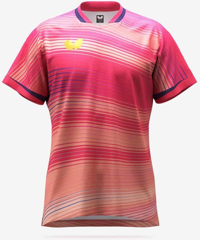 Butterfly （バタフライ） 卓球 ゲームシャツ・パンツ エリスター11・シャツ 【コーラルピンク】 46510 010 ゲームシャツ ゲームウェア トップス メンズ・レディース 男性用・女性用 桃 24SS {SK}