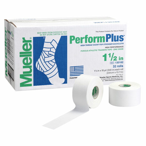 【32個セット販売】 Mueller（ミューラー） トレーニング・フィットネス サポーター・テープ・包帯 パフォームプラス テープ 38mm チームパック 非伸縮 コットン テーピング 〈はさみ不要・手で切れる〉 【ホワイト】 メンズ・レディース 男性用・女性用 130182 白 {SK}