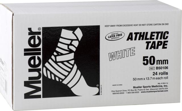 【24個セット販売】 Mueller（ミューラー） トレーニング・フィットネス テープ・包帯 ホワイトプロ アスレチックテープ 50mm チームパック 非伸縮 コットン テーピング 〈はさみ不要・手で切れる〉 【ホワイト】 メンズ・レディース 男性用・女性用 B50106 {SK}