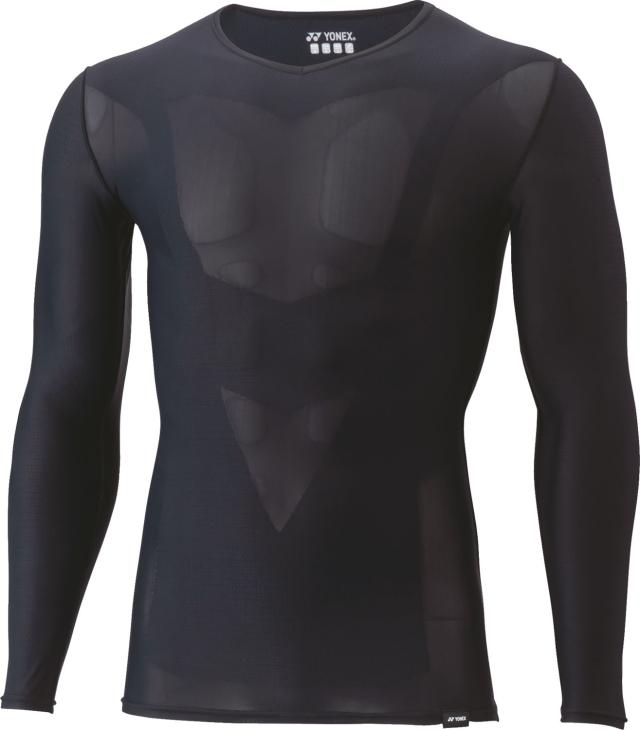 YONEX （ヨネックス） ボディーケア ゲームシャツ・パンツ ユニVネック長袖シャツ 【ブラック】 STBA1023 007 ストレッチシャツ 機能インナー メンズ・レディース 男性用・女性用 ブラック 黒 24SS {NP}