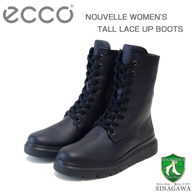 エコー ECCO 21621301001 ブラック （レディース） 撥水加工 NOUVELLE WOMEN'S TALL LACE UP BOOTS 上質天然皮革のハーフブーツ サイドジップ「靴」