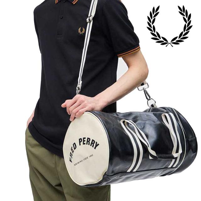 フレッドペリー バッグ FRED PERRY CLASSIC BARREL BAG   L7255 D57（BLACK / ECRU） バレルバッグ ドラムバッグ ボストンバッグ