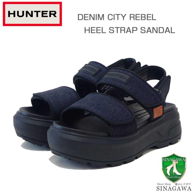 【SALE】 ハンター HUNTER UFD3110DNM（レディース） デニム シティ リベル ヒール ストラップ サンダル （カラー：デニム）コンフォートサンダル 厚底「靴」