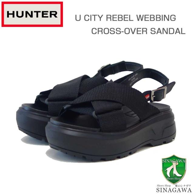 【SALE】 ハンター HUNTER UFD3112NYL（レディース） シティ リベル ウェビング クロスオーバー サンダル （カラー：ブラック） コンフォートサンダル 厚底「靴」