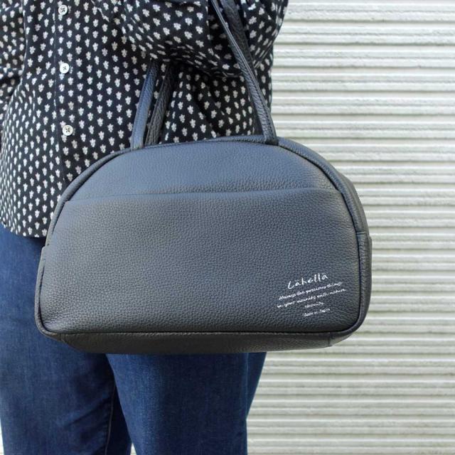 風合いの良いナチュラルレザーのミニボストンバッグ Lahellaラヘラ ムスタ2  L-300 ブラック（日本製） トート ショルダー イタリアンレザー