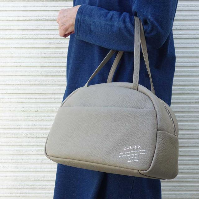 風合いの良いナチュラルレザーのミニボストンバッグ Lahella ラヘラ ムスタ2  L-300 グレージュ（日本製） トート ショルダー イタリアンレザー